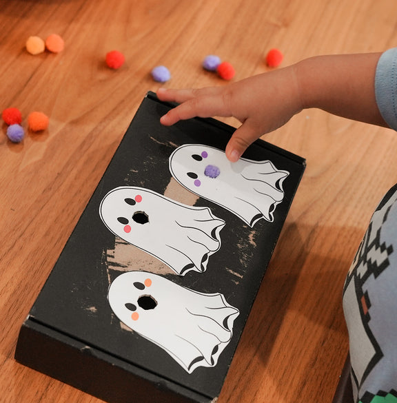 Feed the Ghost Pom Poms DIY Activity – TiffyMama